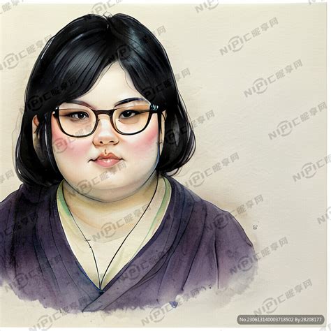 Ai创作图戴眼镜的黑发胖女孩 昵图网