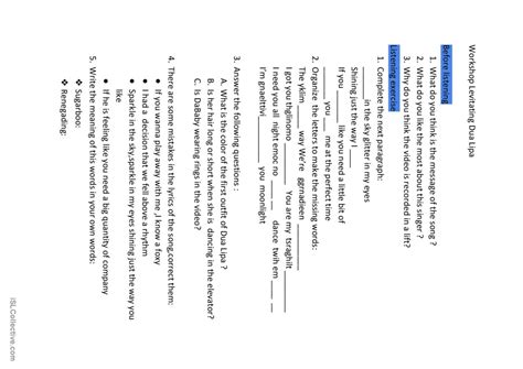 Workshop Levitating Dua Lipa General English Esl Worksheets Pdf And Doc