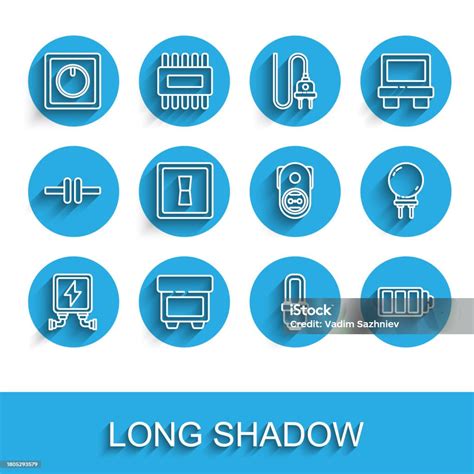 세트 라인 변압기 퓨즈 전등 스위치 Led 전구 배터리 충전량 표시기 발광 다이오드 및 전기 콘센트 아이콘 벡터 0명에 대한 스톡 벡터 아트 및 기타 이미지 Istock