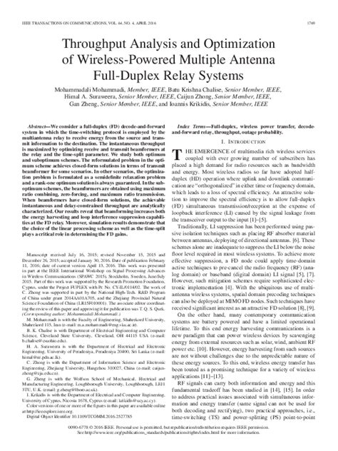 Pdf Throughput Analysis And Optimization Of Wireless Powered Multiple