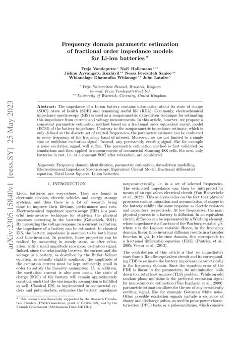 Pdf Frequency Domain Parametric Estimation Of Fractional Order Impedance Models For Li Ion