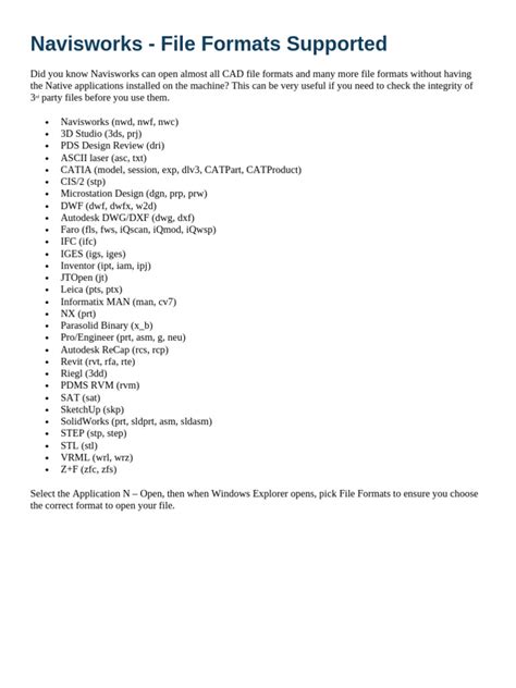 Navisworks File Formats Supported Pdf Navisworks File Formats Supported Pdf