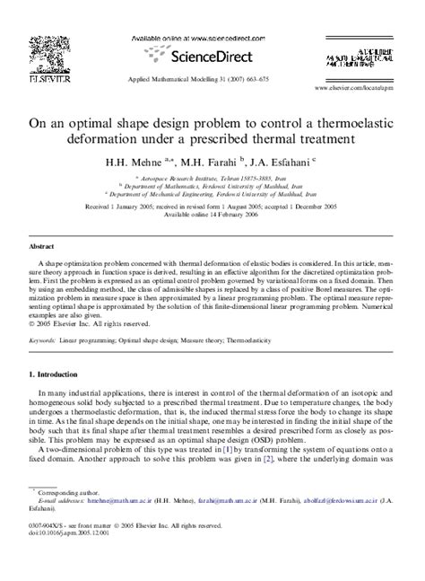 Pdf On An Optimal Shape Design Problem To Control A Thermoelastic