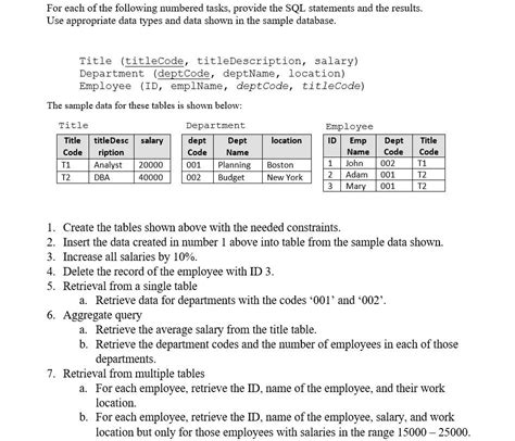 Solved For Each Of The Following Numbered Tasks Provide The Chegg