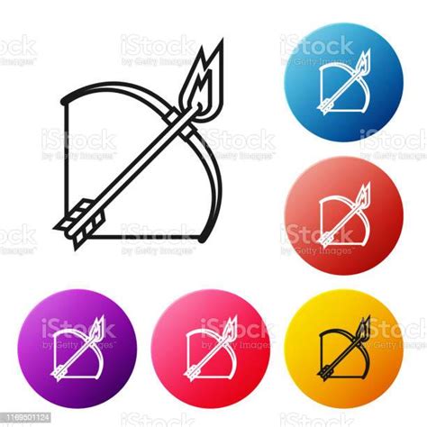 흰색 배경에 격리 된 검은 선 활과 화재 화살표 아이콘입니다 아이콘 다채로운 원 버튼을 설정합니다 벡터 일러스트레이션 0명에 대한 스톡 벡터 아트 및 기타 이미지 Istock