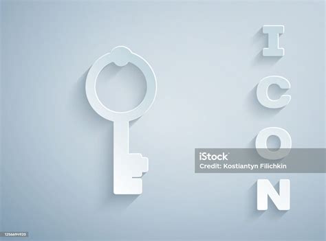 용지는 회색 배경에서 격리된 이전 키 아이콘을 잘라냅니다 종이 아트 스타일 벡터 3차원 형태에 대한 스톡 벡터 아트 및 기타 이미지 3차원 형태 고대의 고풍스런