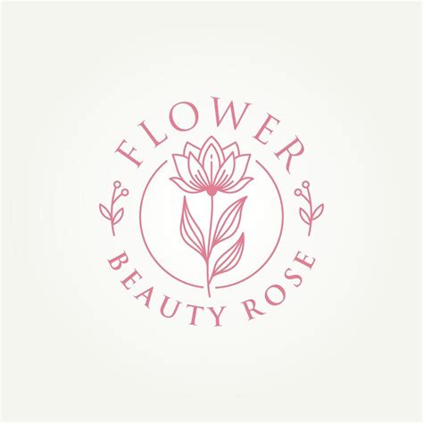 Minimalist Beauty Rose Flower And Botanical Leaf Branch Line Art Label