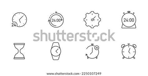 Time Clock Line Icons Vector Linear Stock Vector Royalty Free