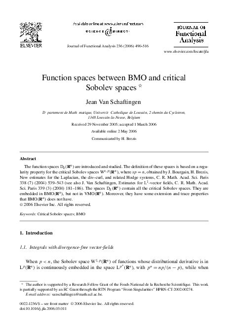 Pdf Function Spaces Between Bmo And Critical Sobolev Spaces
