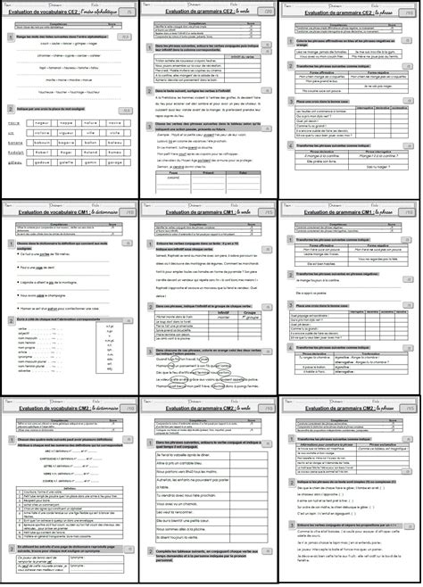 Evaluations en grammaire et vocabulaire période 1 avec du CE2 dedans