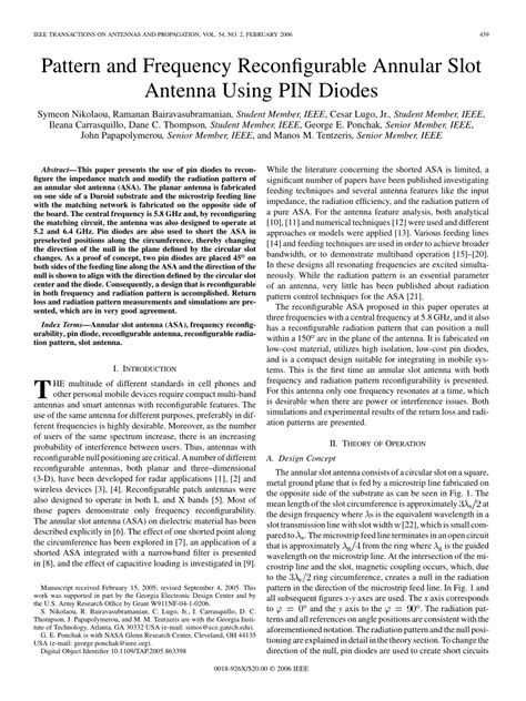 Pdf Pattern And Frequency Reconfigurable Annular Slot Antenna Using Pin Diodes