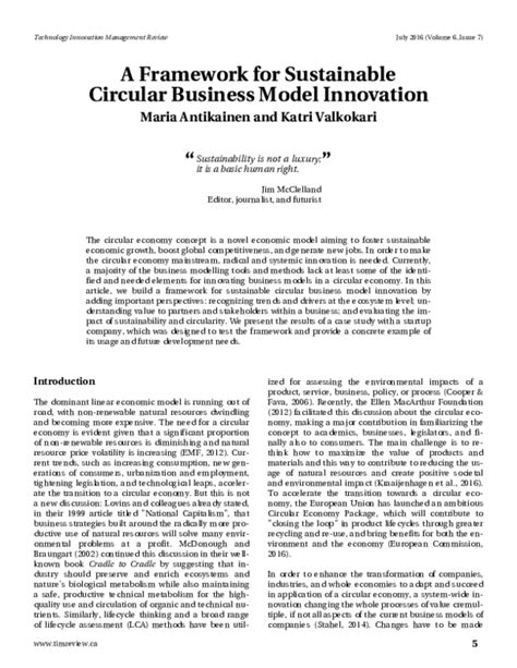 Pdf A Framework For Sustainable Circular Business Model Innovation