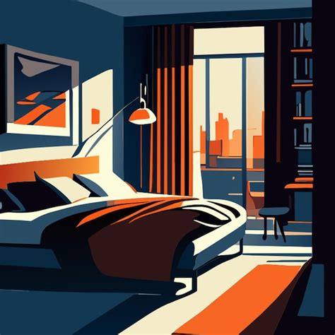 Premium Vector Interior Bed Room Scene Background Vector Illustration