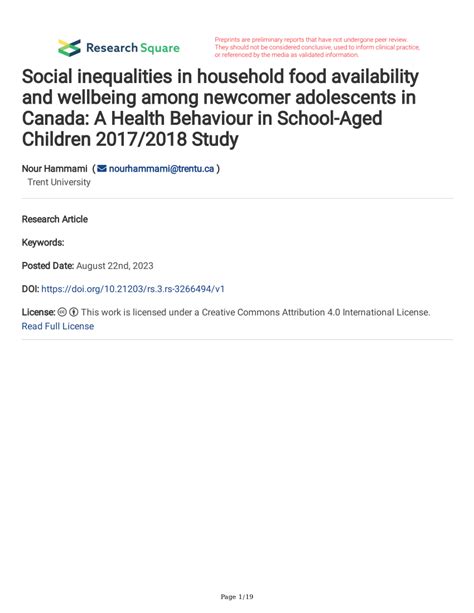 Pdf Social Inequalities In Household Food Availability And Wellbeing
