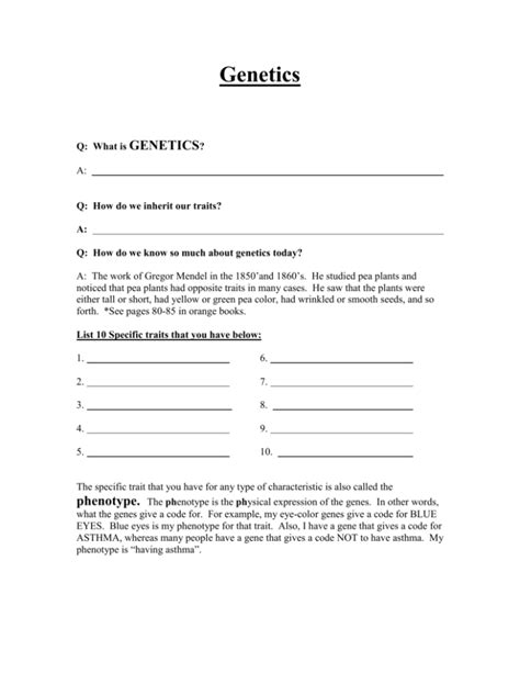 Unit 6 Notes Genetics