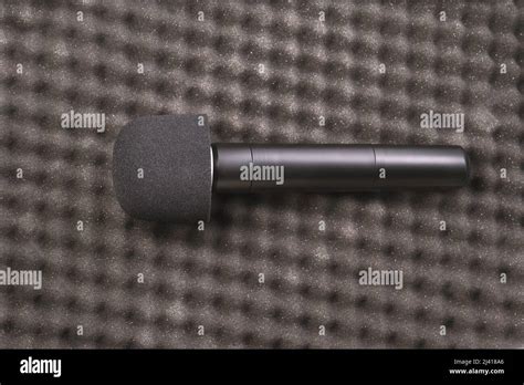 Podcast Concept Black Microphone Recorder Content Notebook Keypad Close Up Audio Music