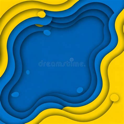 A Layered Abstract Design With Blue And Yellow Hues Featuring Organic Flowing Shapes Stock