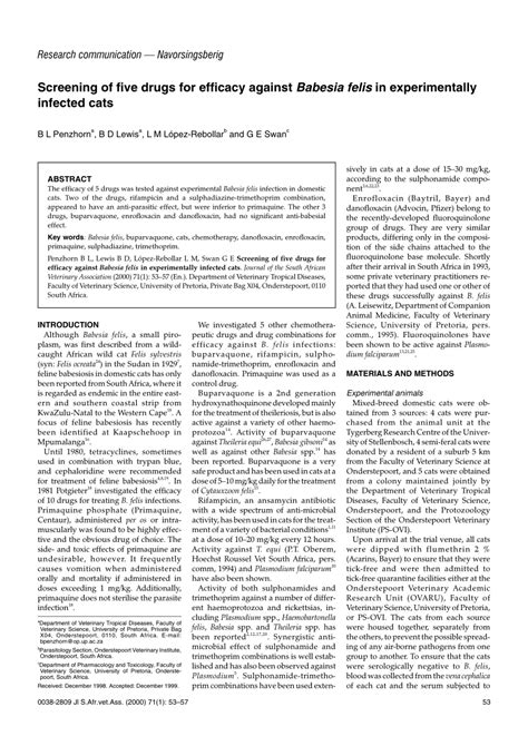 Pdf Screening Of Five Drugs For Efficacy Against Babesia Felis In