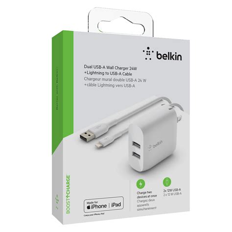 Belkin Dual Port Usb A 24w Wall Charger With Apple Lightning Cable 3ft White Can Am It
