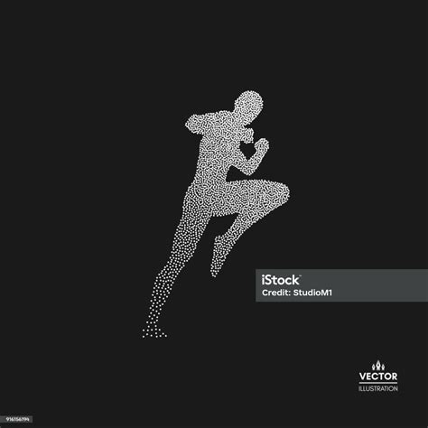Kickbox 파이터 높은 킥을 실행을 준비 하 고입니다 싸우는 남자의 실루엣입니다 사람의 그림자는 점선된입니다 벡터