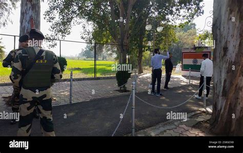 Indian Border Security Force Bsf Soldiers Stand Guard As Visitors