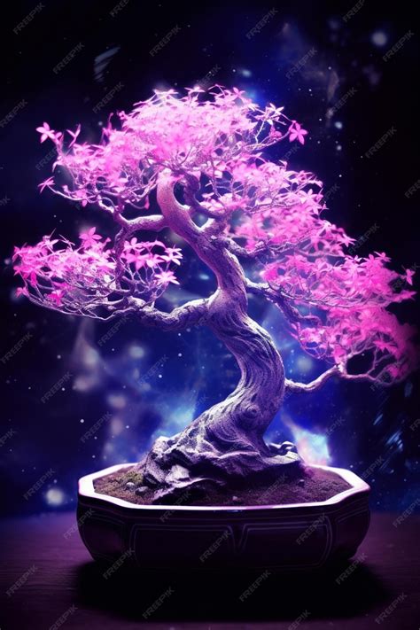 Premium Ai Image A Close Up Of A Bonsai Tree With A Purple Light