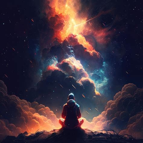Premium Ai Image Person Meditating In Deep Space Generative Ai