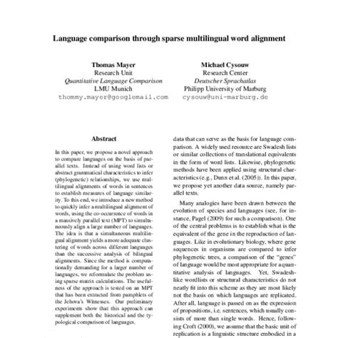 Language Comparison Through Sparse Multilingual Word Alignment Acl