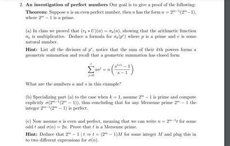 Solved An Investigation Of Perfect Numbers Our Goal Is To Chegg