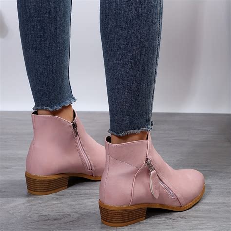 Frauen Einfarbige Stiefel Seitlicher Reißverschluss Klobiger Temu Germany