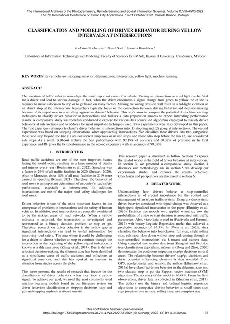 Pdf Classification And Modeling Of Driver Behavior During Yellow