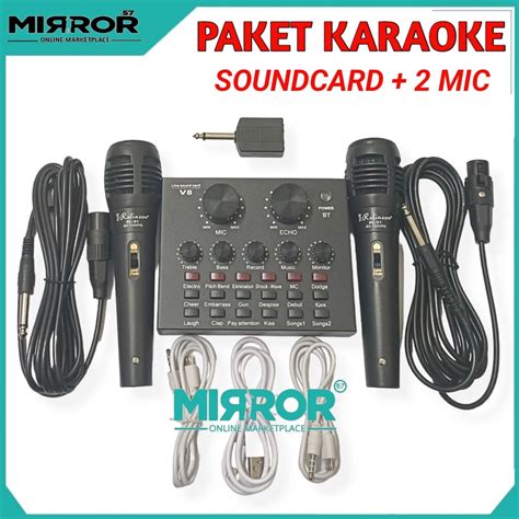 Jual Paket Karaoke Murah Mixer Mini Soundcard V8 2 Microphone Gratis