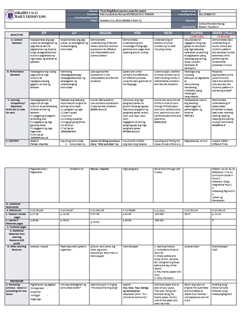 Dll All Subjects 2 Q1 W5 D1 Pdf Sales