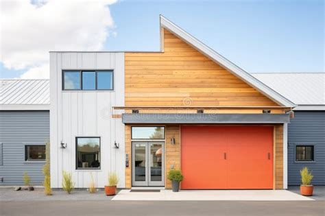 Saltbox Architecture With Contrasting Materials For Visual Interest Stock Image Image Of