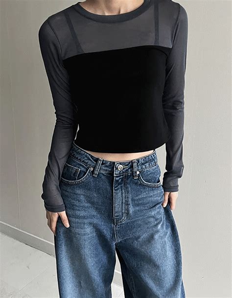 모어체리 배색 시스루 탑 레이어드 티 A6261 3color