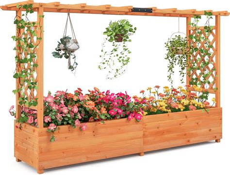 Giantex Raised Garden Bed With 2 Sided Trellis And Hanging