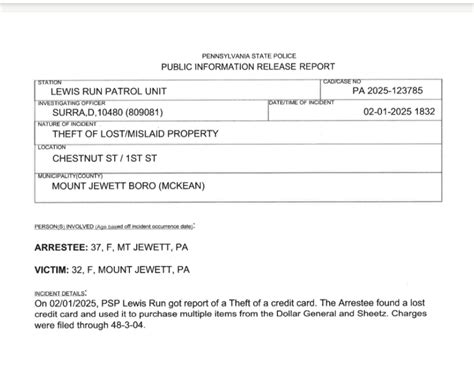 Theft Arrest In Mt Jewett Borough Solomons Words For The Wise
