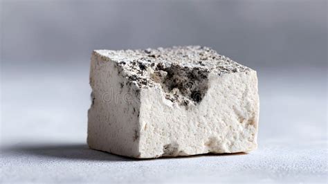 Spoiled Block Of Tofu With Mold And Discoloration On A Textured Surface