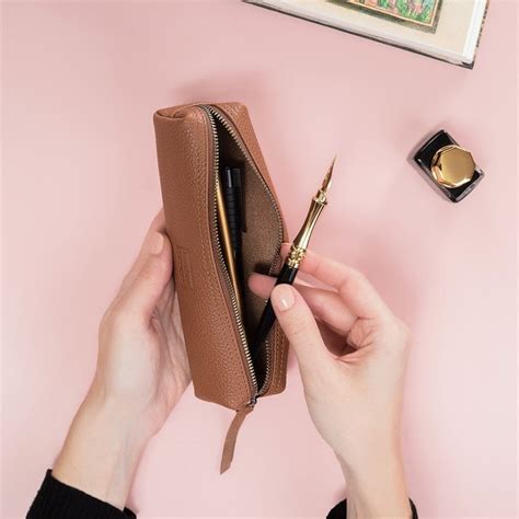 Leather Pencil Case Brown Leather Pen Pouch Handmade Pencil Bag Leather Pouch Babe