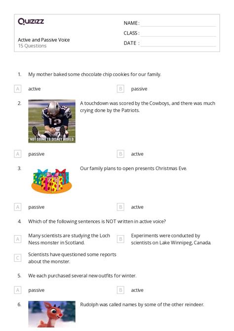 Active And Passive Voice Worksheets For Th Class On Quizizz Free Printable