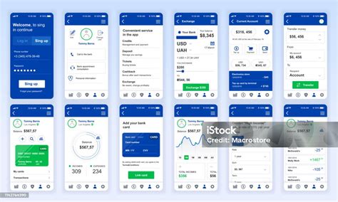 Ui Ux Gui 화면의 집합 모바일 앱을 위한 뱅킹 앱 평면 디자인 템플릿 휴대폰 앱에 대한 스톡 벡터 아트 및 기타 이미지