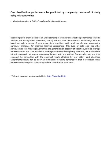Pdf Can Classification Performance Be Predicted By Complexity