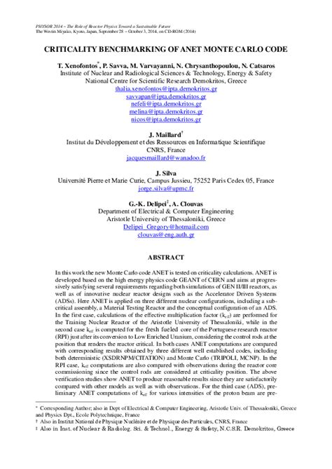 Pdf Criticality Benchmarking Of Anet Monte Carlo Code
