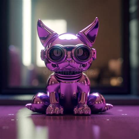 Purple Cat Robotic Character Full Body Stock Illustration