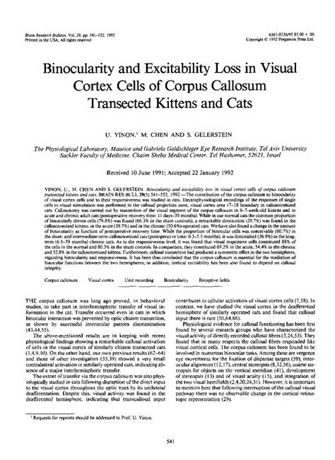 pdf binocularity and excitability loss in visual cortex cells of