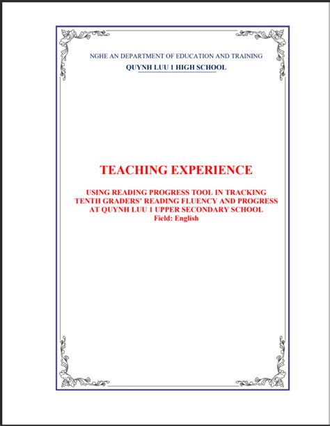 Skkn Using Reading Progress Tool In Tracking Tenth Graders Reading Fluency And Progress At