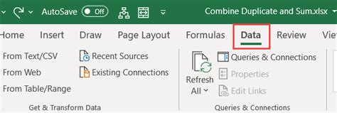 How to Combine Duplicate Rows and Sum the Values in Excel