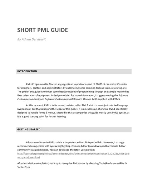 Pml Guide Automating Pdms Tasks With Programmable Macros