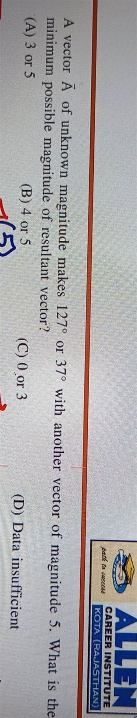 A Vector Vec{a} Of Unknown Magnitude Makes 127 { Circ} Or 37 { Circ} With