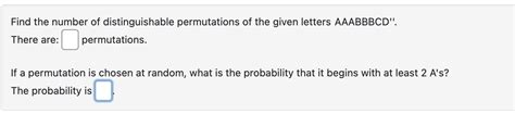 Solved Find The Number Of Distinguishable Permutations Of Chegg
